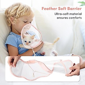 BENCMATE Cat Cone, Drawstrings Cat Cone Collar with Low Noise Fasteners, Transparent Cat Recovery Collar, Licking and Scratching Free Cone, Extra Soft Cat Surgery Collar (Pink,Small)