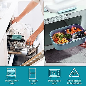 2 Set 1.5L Bento Lunch Box Kit for Adult, 4 Compartment Leak Proof Lunch Containers Snack Boxes with Fork & Spoon, BPA Free, Food Prep Storage Containers To Go for Travel Work Daycare, Green+Pink