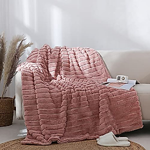 Soft Fuzzy Faux Fur Throw Blanket for Couch Sofa Bed - Cozy Warm Comfy Lightweight Plush Fleece Reversible Blanket - 50 x 60 Inches Color Coral