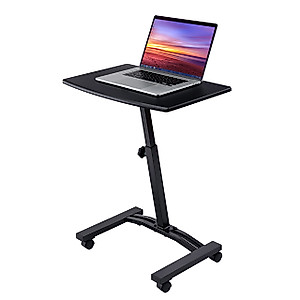 Seville Classics Airlift Height Adjustable Mobile Rolling Laptop Cart Computer Workstation Desk Table Bundle for Home, Office, Classroom, Hospital, w/Wheels