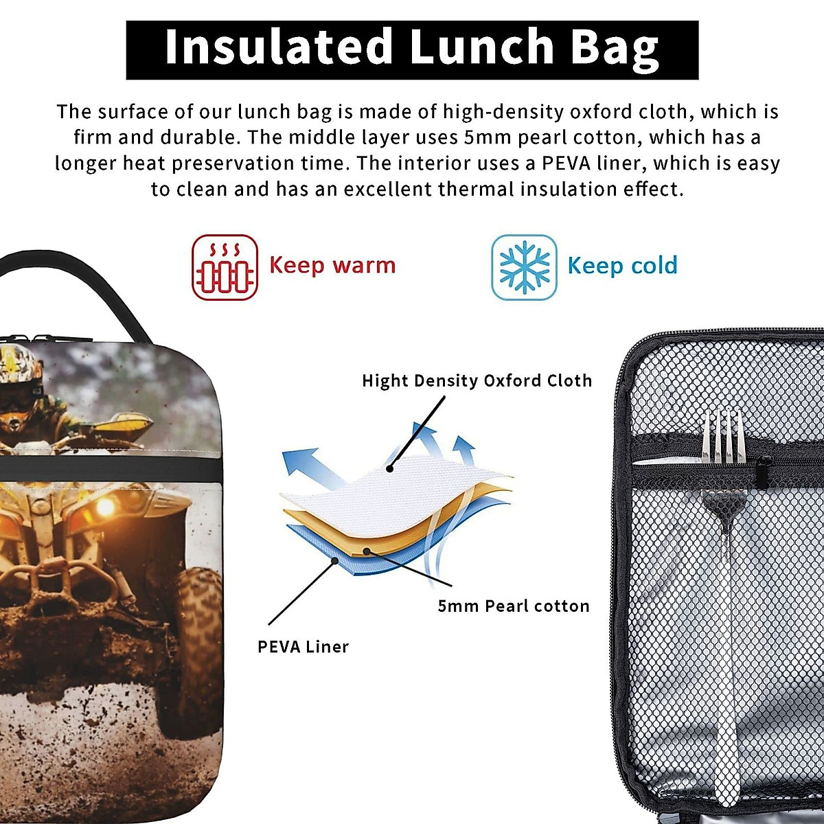 DICITNET Atv Quad Bike Lunch Box Reusable Insulated Lunch Bag Ladies Men's Lunch Box Suitable for Camping Office School