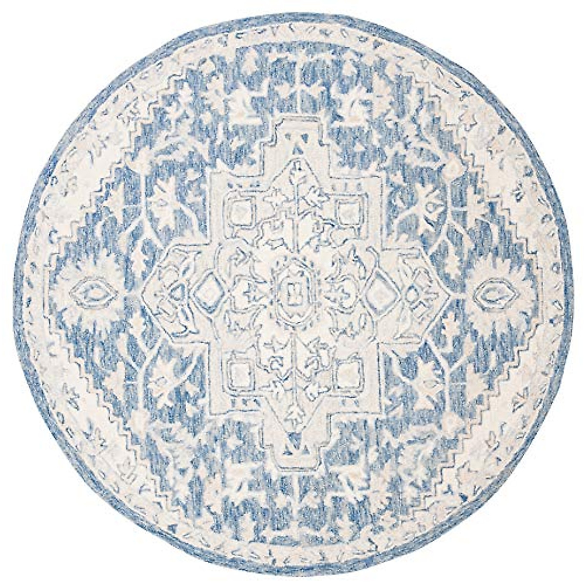 SAFAVIEH Micro-Loop Collection 5' Round Blue/Ivory MLP503M Handmade Shabby Chic Medallion Premium Wool Area Rug
