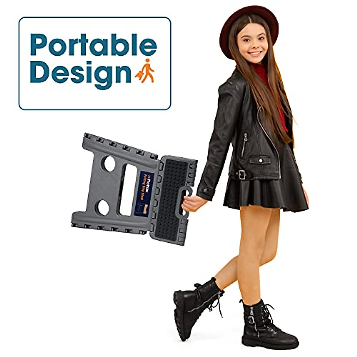 Flottian 13" Folding Step Stool for Adults and Kids Holds Up to 300 lbs,Non-Slip Folding Stools with Handle, Compact Plastic Foldable Step Stool for Bathroom,Bedroom, Kitchen Gray,1PC