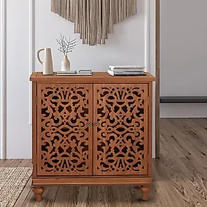 PHI VILLA Accent Cabinet with Doors Storage Cabinet Corner Entryway Living Room Cabinet, Red Brown