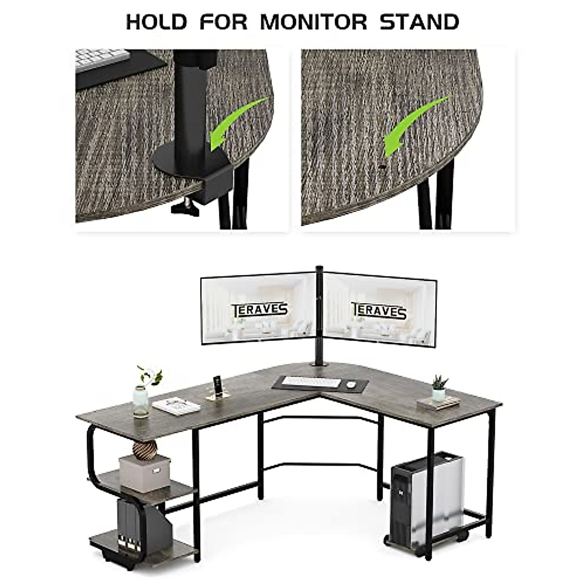 Teraves Reversible L Shaped Desk with Shelves 69“ Corner Computer Desk Gaming Desk Workstation for Home Office