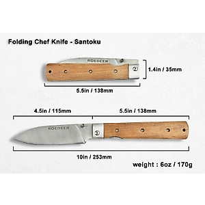 ROEDEER Folding Chef Knife,Camping Folding Knives,Sharp Cleaver Folding Knife,440A Stainless Steel Blade Wooden Handle,Folding Kitchen Knife for Outdoor Camping Cooking (Santoku)
