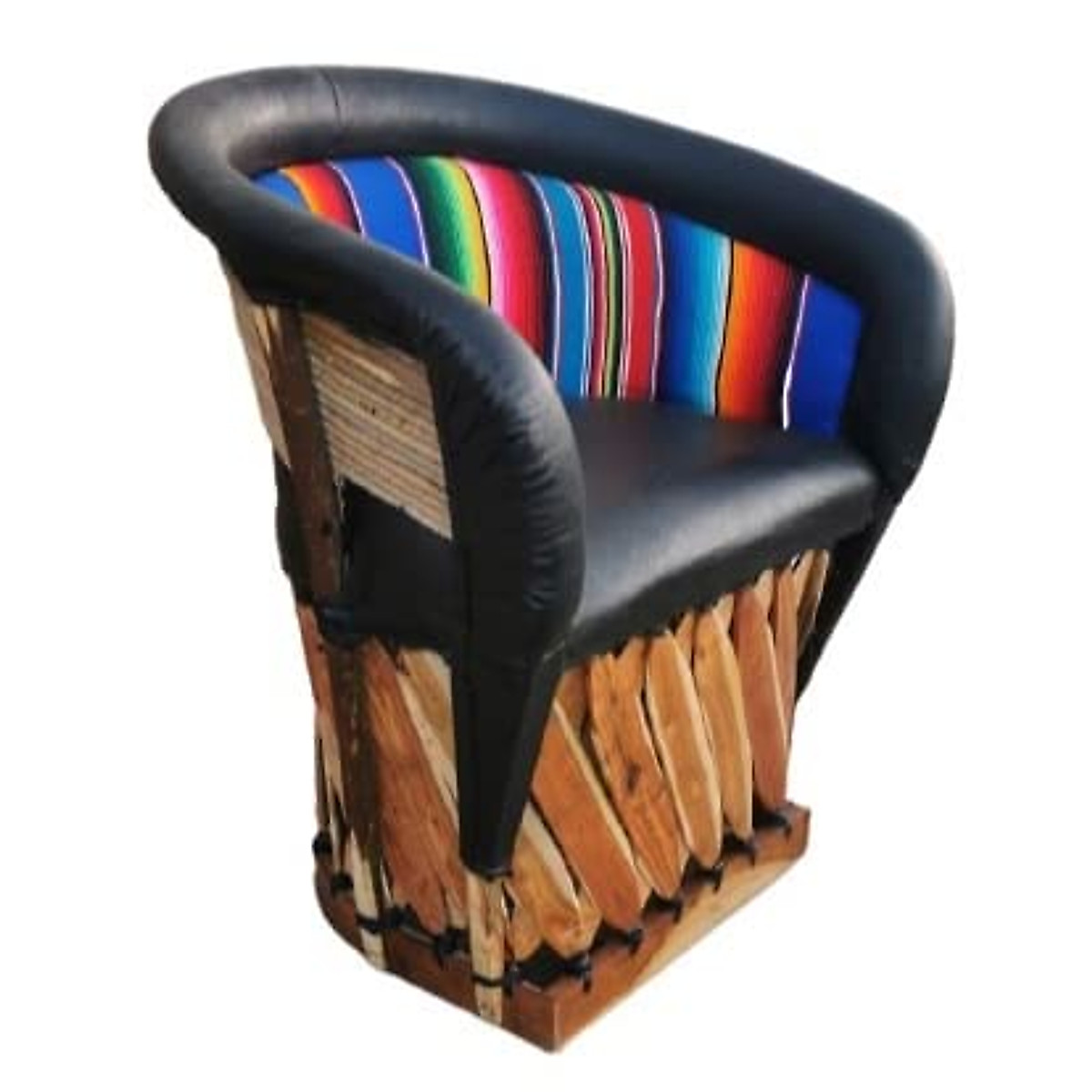 Forniture Traditional Mexican Equipal Chair Black Color Zarape Handmade, Artisan in Mexico Equipales San José Original Skin Ideal for your Home, Bar, Restaurant, Office, Hotel