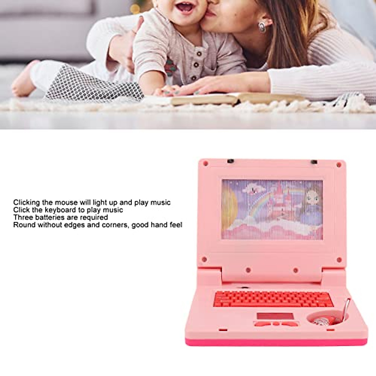 3 AA Batteries Plastic Kids Learning Laptop Cognitive Development Simulation Kids Laptop Toys (Purple Retractable Mouse)