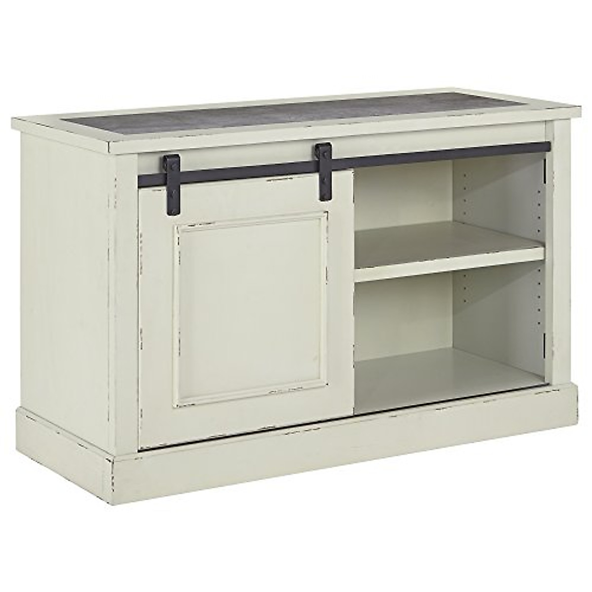Signature Design by Ashley Jonileene Farmhouse 50" Credenza with Sliding Barn Door, Distressed White
