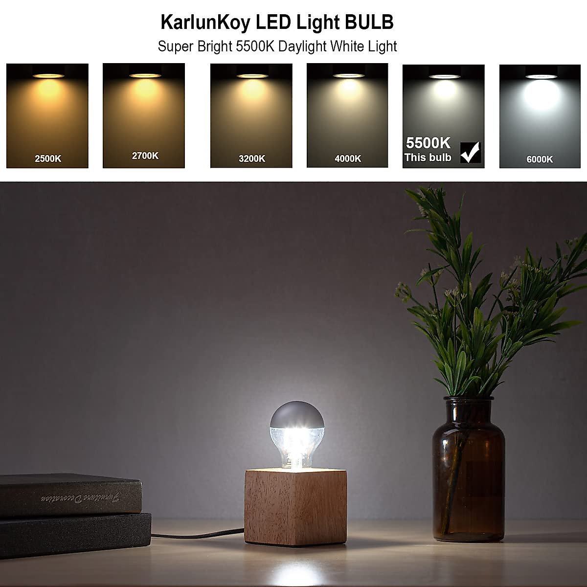 KarlunKoy Half Chrome LED Light Bulbs,Dimmable 6W (Equivalent 60Watt) Edison Bulbs,5500K Daylight White,A19 Dark Grey Dipped Anti-Glare LED Bulbs,Decorative Mirror Bulb,CRI 90+ E26 Base Pack of 5