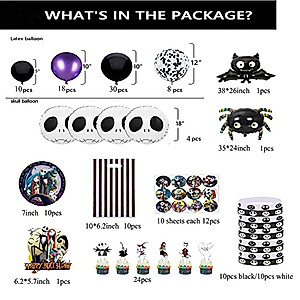 262Pcs Night Before Christmas Party Supplies Halloween Favor Birthday Decoration Balloons/Banner/Cake Cupcake Topper/Candy Bags/Plates/Background/Bracelets