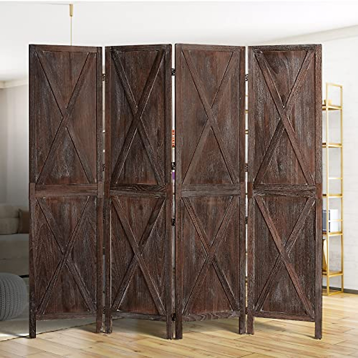 oneinmil Room Divider, 5.8 Ft Tall Folding Privacy Screens Room Divider, 4 Panel Wood Freestanding Partition Wall Dividers, Rustic Barnwood, Brown