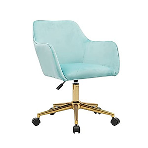 Goujxcy Home Office Chair, Modern Mid-Back Tufted Velvet Fabric Computer Desk Chair Swivel Adjustable Accent Home Office Task Chair Executive Chair with Soft Seat (Light Blue)