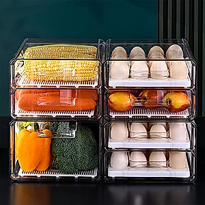 Food Storage Containers Pantry Organizer with Lids, Removable Drain Tray Fruit Vegetables Storage Rack Clear Fridge Storage