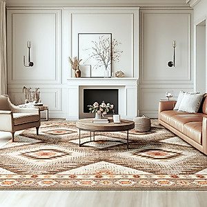 BESTSWEETIE 8x10 Area Rugs, Washable 8x10 Rug, Non Slip Floor Carpet, Low Pile Water Repellent, Ultra Soft Moroccan Rugs for Living Room Bedroom Indoor-Cream/Camel