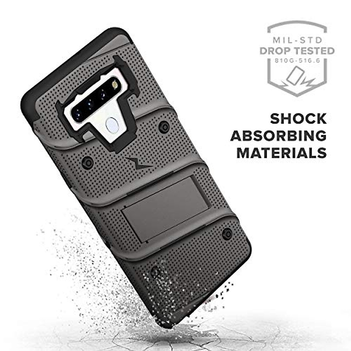 ZIZO Bolt Series for LG Stylo 6 Case with Screen Protector Kickstand Holster Lanyard - Gun Metal Gray & Black