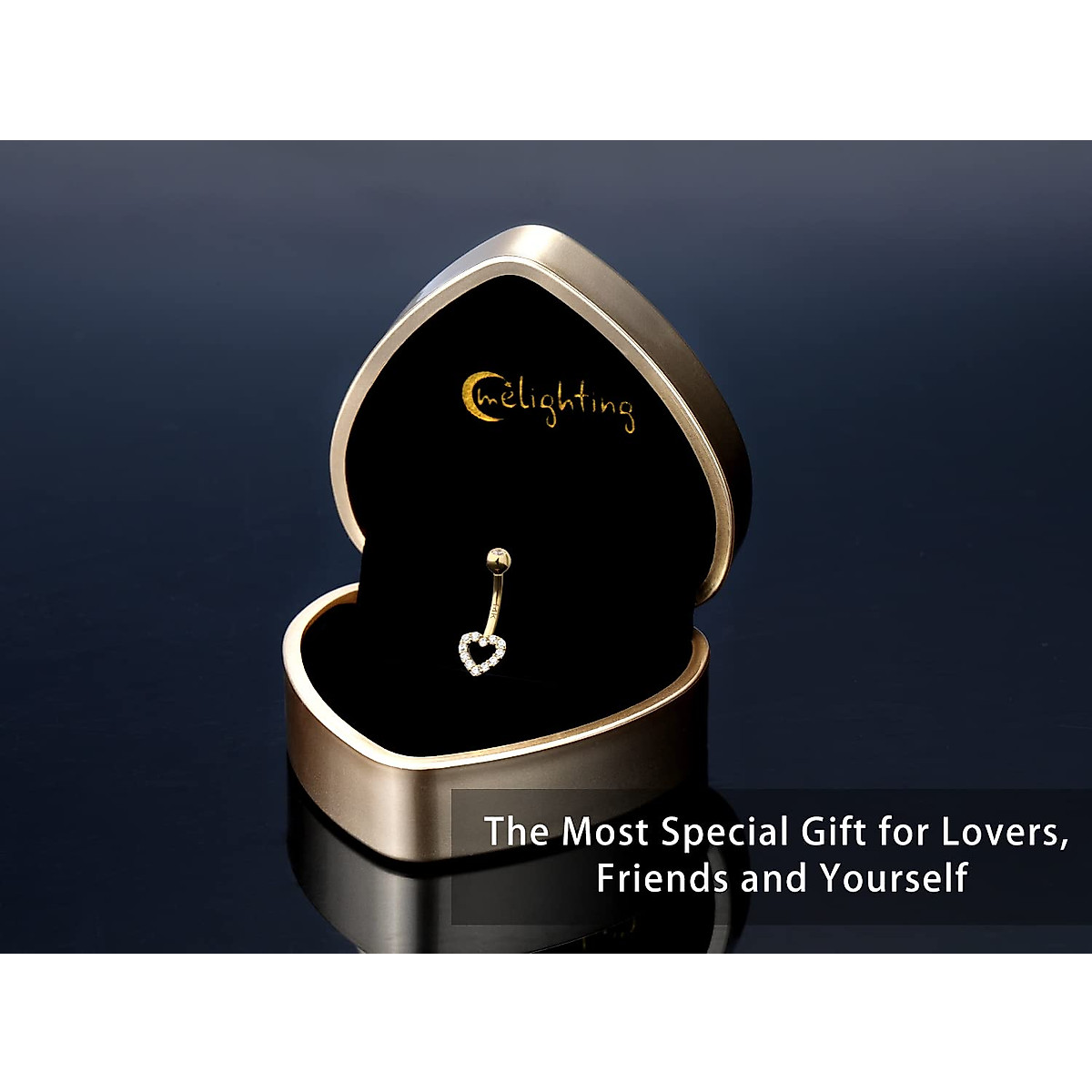 Melighting Gold Belly Button Rings 14K Real Gold Belly Rings Heart Belly Piercing Jewelry Clear CZ Navel Piercing Jewelry for Women