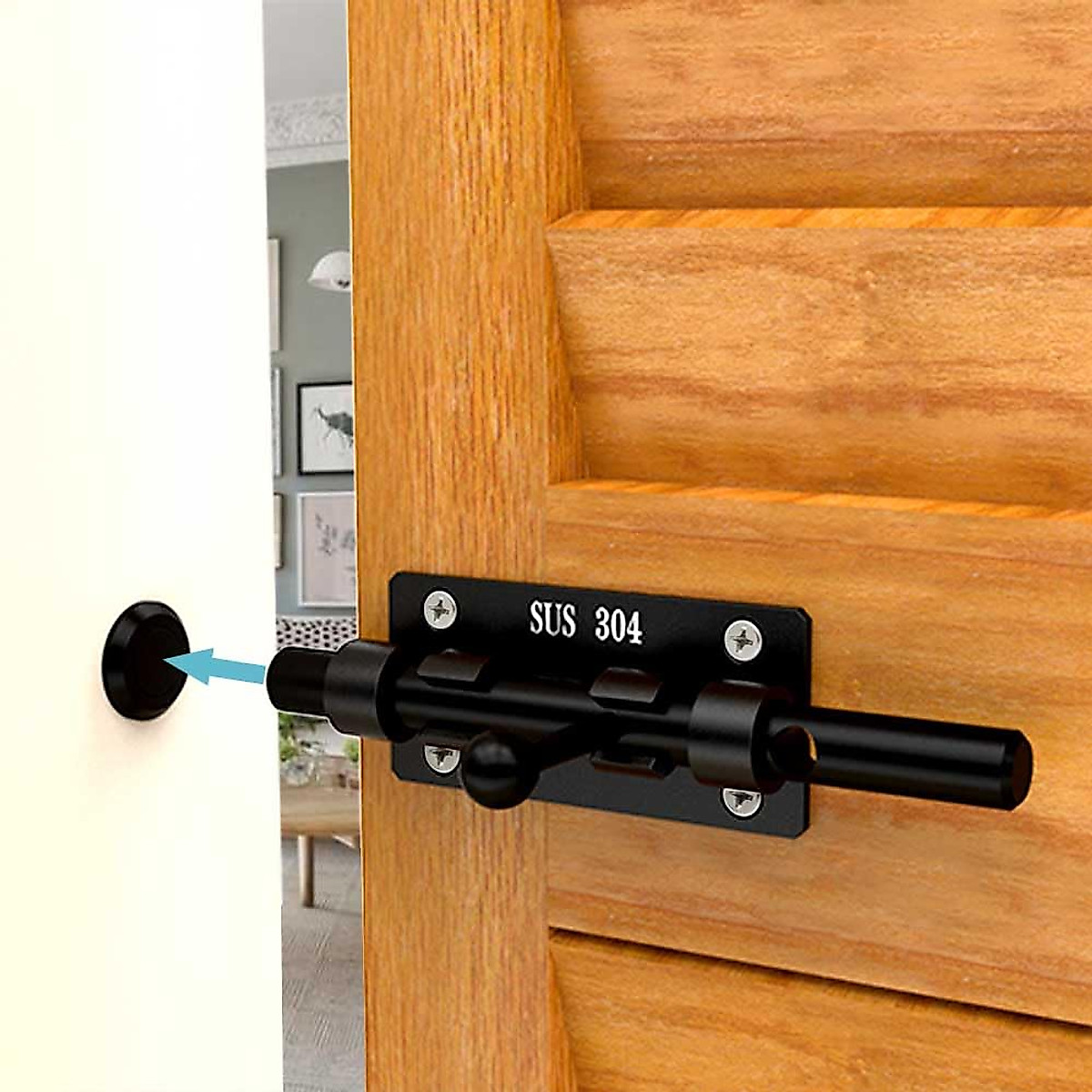 Heavy Duty Slide Bolt Gate Latch Hardwareh, 6.3 Inch Heavy Duty Solid 304 Stainless Steel Security Bolt for Wooden Fence/Shed Door/Yard Door/Barn Door/Interior and Outdoor Latch (2PCS Black)