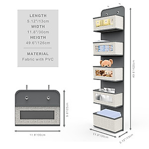 Domsanistor Over The Door Hanging Organizer with 5 Big Pockets, Wall Mount Fabric Back of Door Storage Organizer with Clear Window & Metal Hooks for Pantry Closet Diaper Dorm Nursery Bedroom