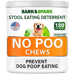 BARK&SPARK NO Poo Treats - Prevent Dog Poop Eating - Coprophagia Treatment - Stool Eating Deterrent - Probiotics & Enzymes - Digestive Health + Breath Aid - 120 Soft Chews - USA Made - Chicken Liver