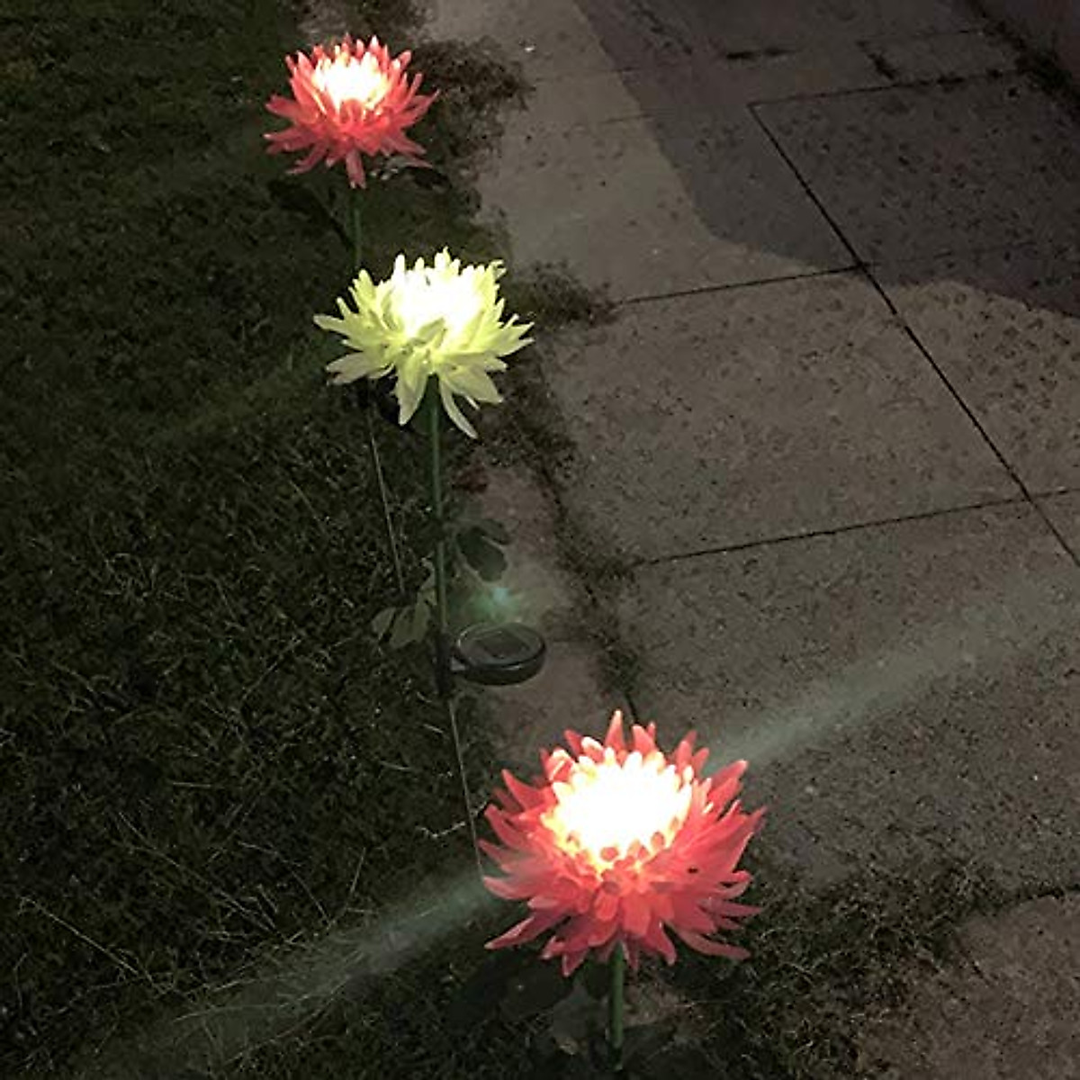 sknonr Outdoor Waterproof Garden Lawn Plug-in Light LED Solar Light Artificial Chrysanthemum Light Home Garden Decoration 3 Pieces, 80cm