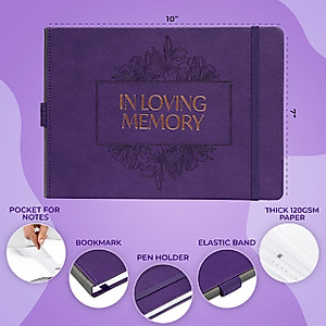 Skyline Funeral Guest Book for Memorial Service – in Loving Memory Guest Sign in Book for Funerals – 610 Entries, 10x7″ (Purple)
