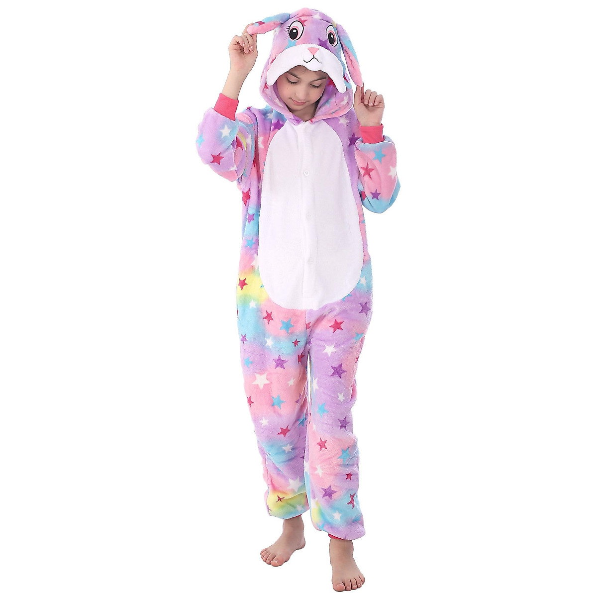 WOYASIM Unisex Flannel Costume Onesie Kids Halloween Easter Animal Cosplay for Girls Boys One Piece Star Rabbit M