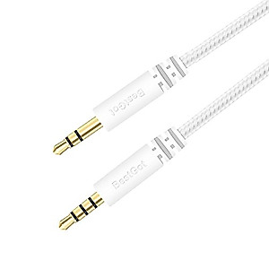 BESTGOT Audio Cable with Microphone Volume Control Aux Cord 3.5mm (4.3ft / 1.3m) for PS4 Controller, Headphones, Tablet PC, Computer, Laptop,Car,Mobile Phone and More (1 Pack White)