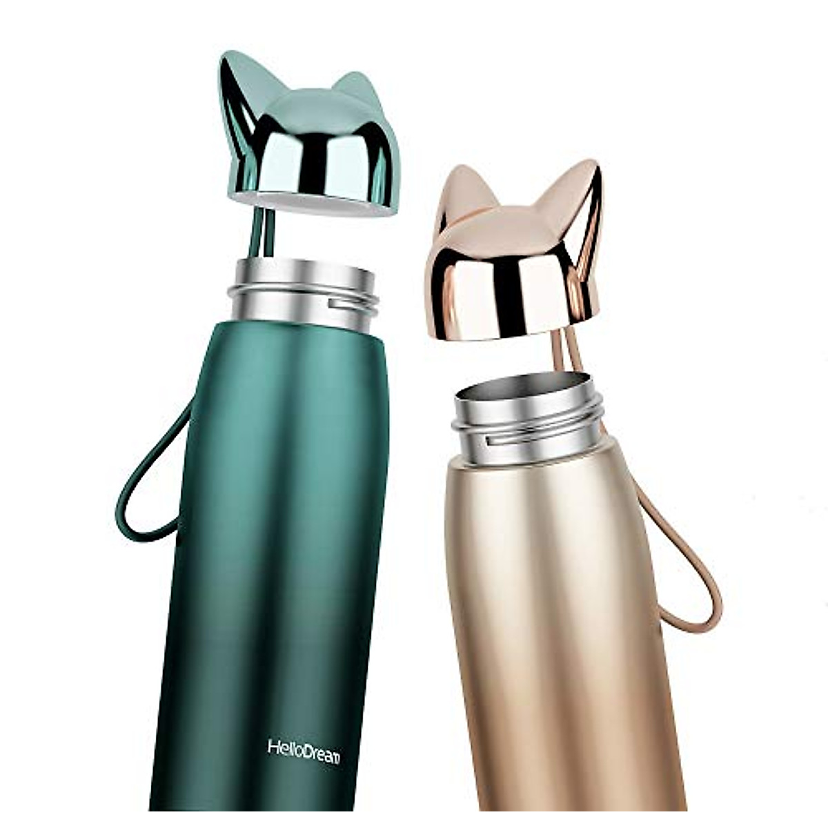Cute Cat Fox Tumbler Travel Mug,10oz Stainless Steel Hot Cold Thermoses Water Bottle for Cat Lover Gifts(Dark Green)