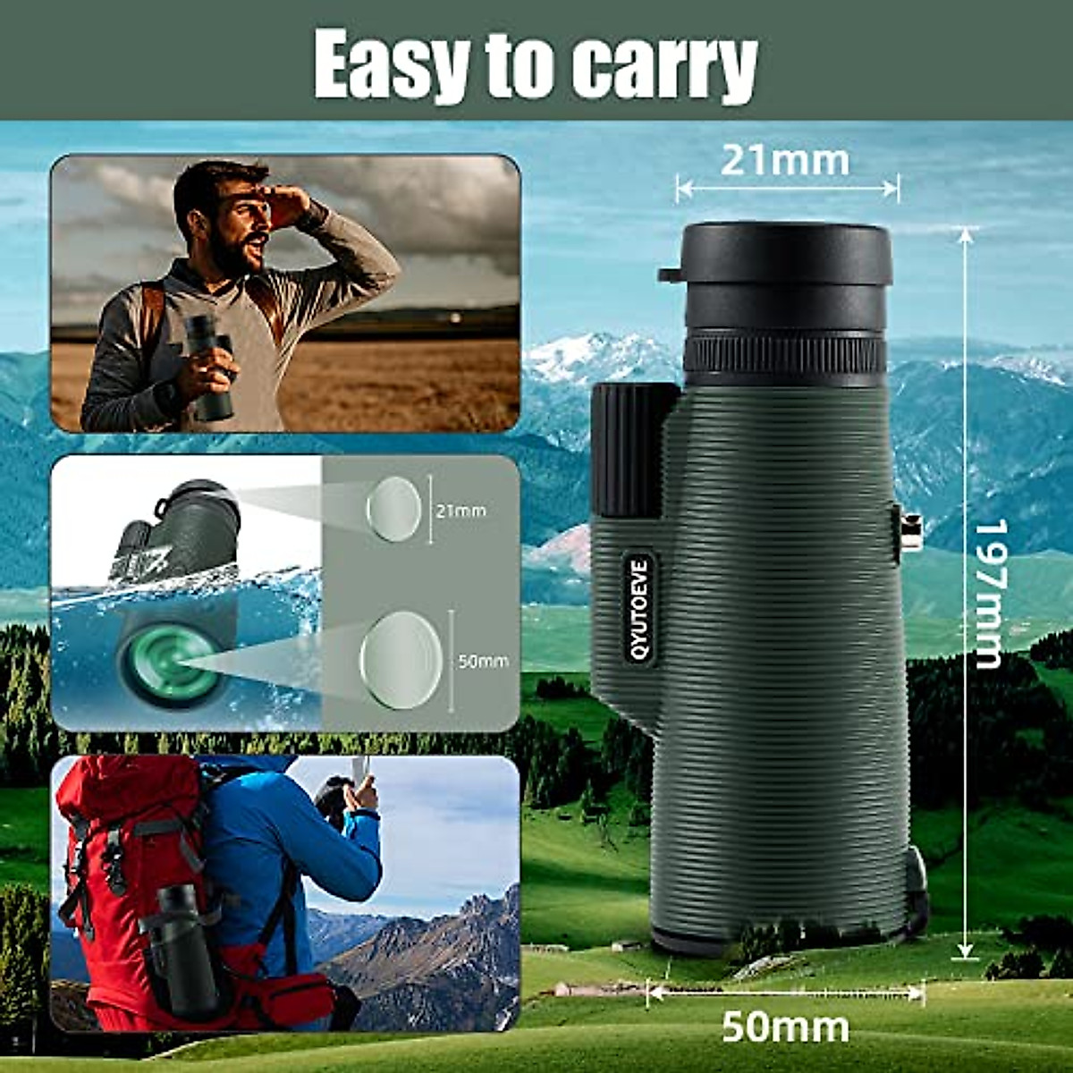 Monocular for Adults,12x50 HD Waterproof Minocular Telescope,FMC Green Film Roof Prism Design with Phone Holder Optic Instrument, High Powered Monoculars Gear for Men Gifts,for Huting, Bird Watching