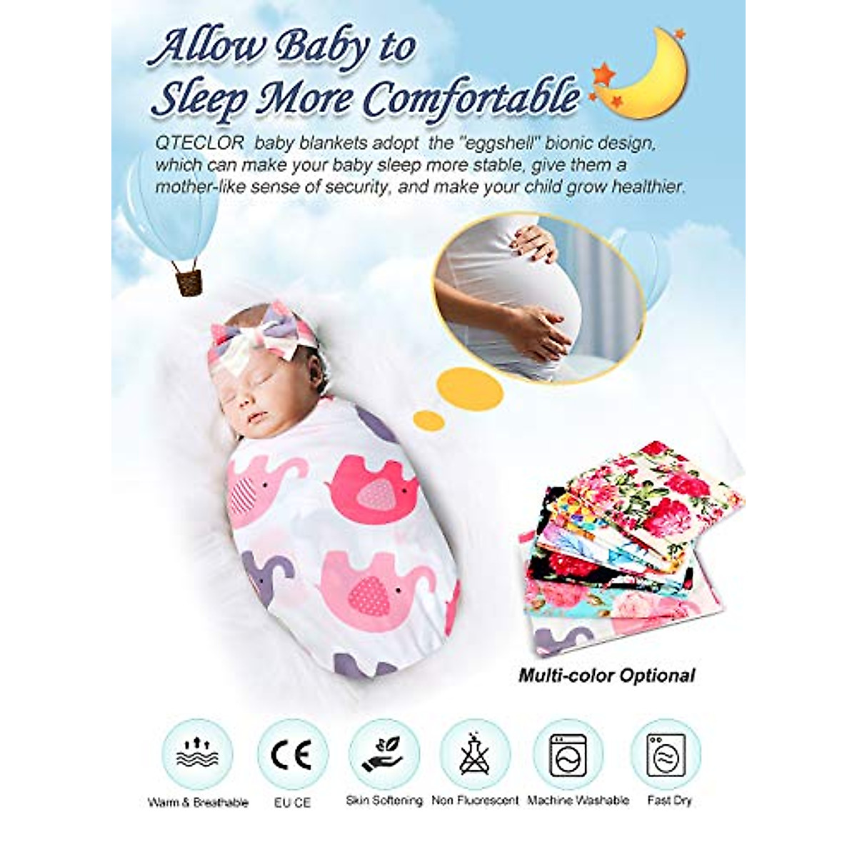 Newborn Receiving Blanket Headband Set - Unisex Soft Baby Swaddle Girl Boy Gifts