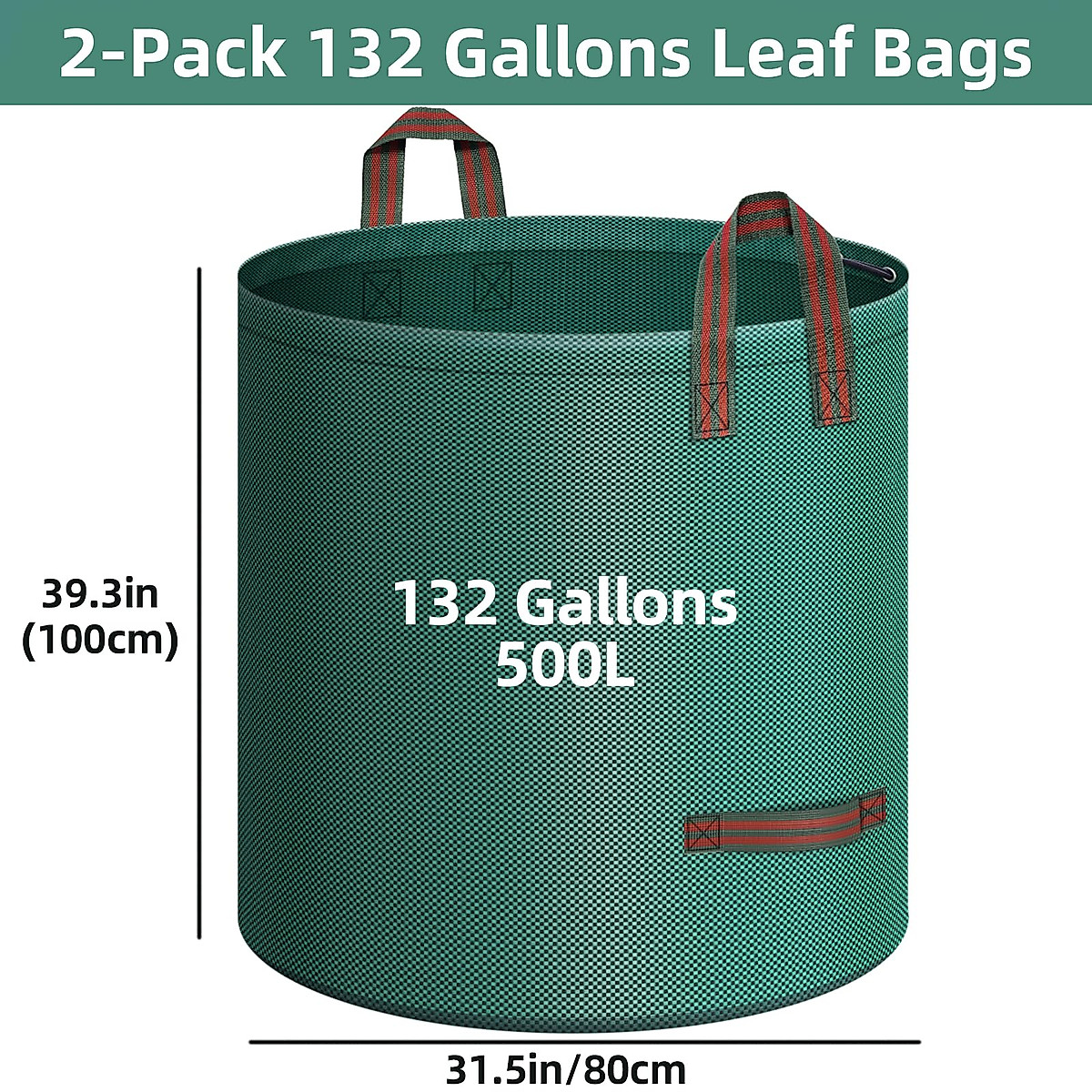 IWNTWY 2-Pack 132 Gallons Leaf Bags, Reusable Yard Waste Bags, Heavy Duty Upright Lawn Bags with 4 Handles for Garden Leaves and Waste Collection, Lightweight Portable Yard Trash Bag