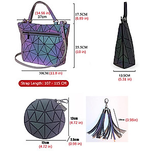 FOUCPOOM Geometric Luminous Purses and Handbags For Women Holographic Reflective Crossbody Bags Wallet Purse (Tassel handbag)