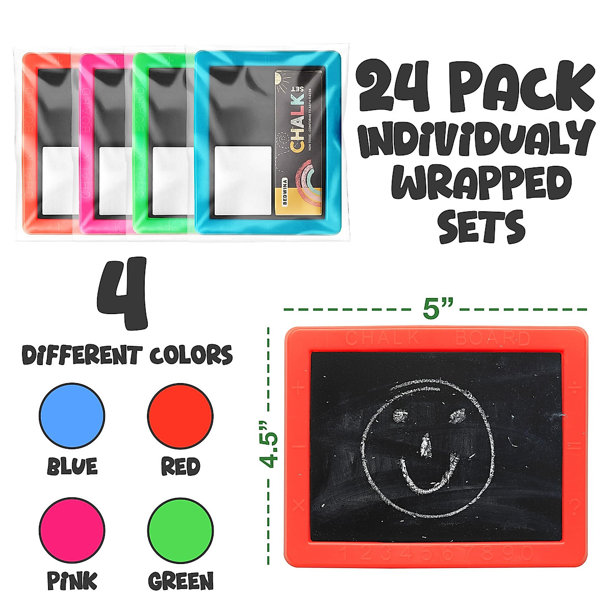 Mini Chalkboard For Kids - (Pack of 24) Goodie Bags Stuffers For Kids Mini kids chalkboard Each with 2 Chalk Sticks, and 1 Eraser for Boys and Girls Birthday Party Favors birthday goodie bags for kids