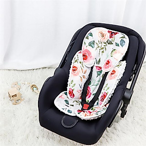 CARUILI 2-in-1 Infant Car Seat Insert for Newborn, Car Seat Head Support Baby Girls Boys, Extra Soft Preemie Carseat Head Support Cushion Pillow for Baby Car Seats, Strollers, Bouncers, Floral