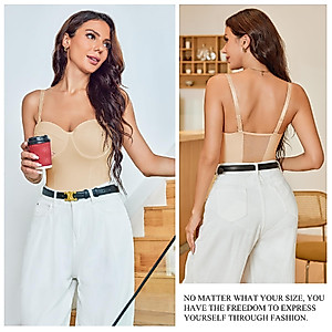 BRABIC Shapewear Bodysuit for Women Tummy Control Low Back Body Shaper Cupped Sleeveless Tank Tops Fajas (Medium, Beige)