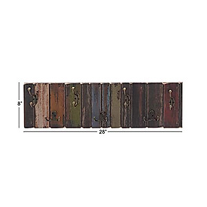 Deco 79 Wood 14 Hangers Wall Hook, 28" x 3" x 8", Multi Colored