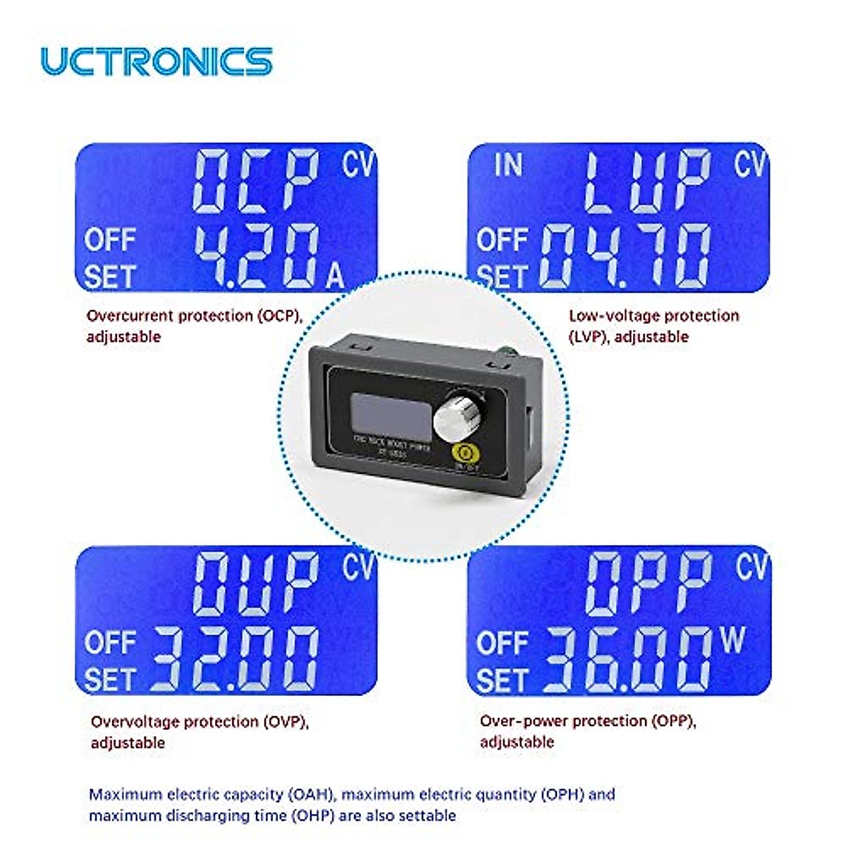 UCTRONICS DC 9V 12V 24V 4A Variable Power Supply 5-30V to 0.6-30V Adjustable Buck Boost Converter, Portable Bench Constant Voltage Current Stabilized Regulator Module