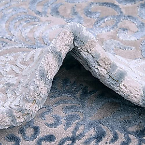 Unique Loom Aberdeen Collection Area Rug - Chatsworth (Oval 4' 0" x 6' 0", Blue/ Beige)