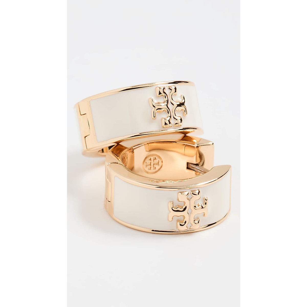 Tory Burch Women's Kira Enamel Huggie Hoop Earrings, Tory Gold/New Ivory, One Size