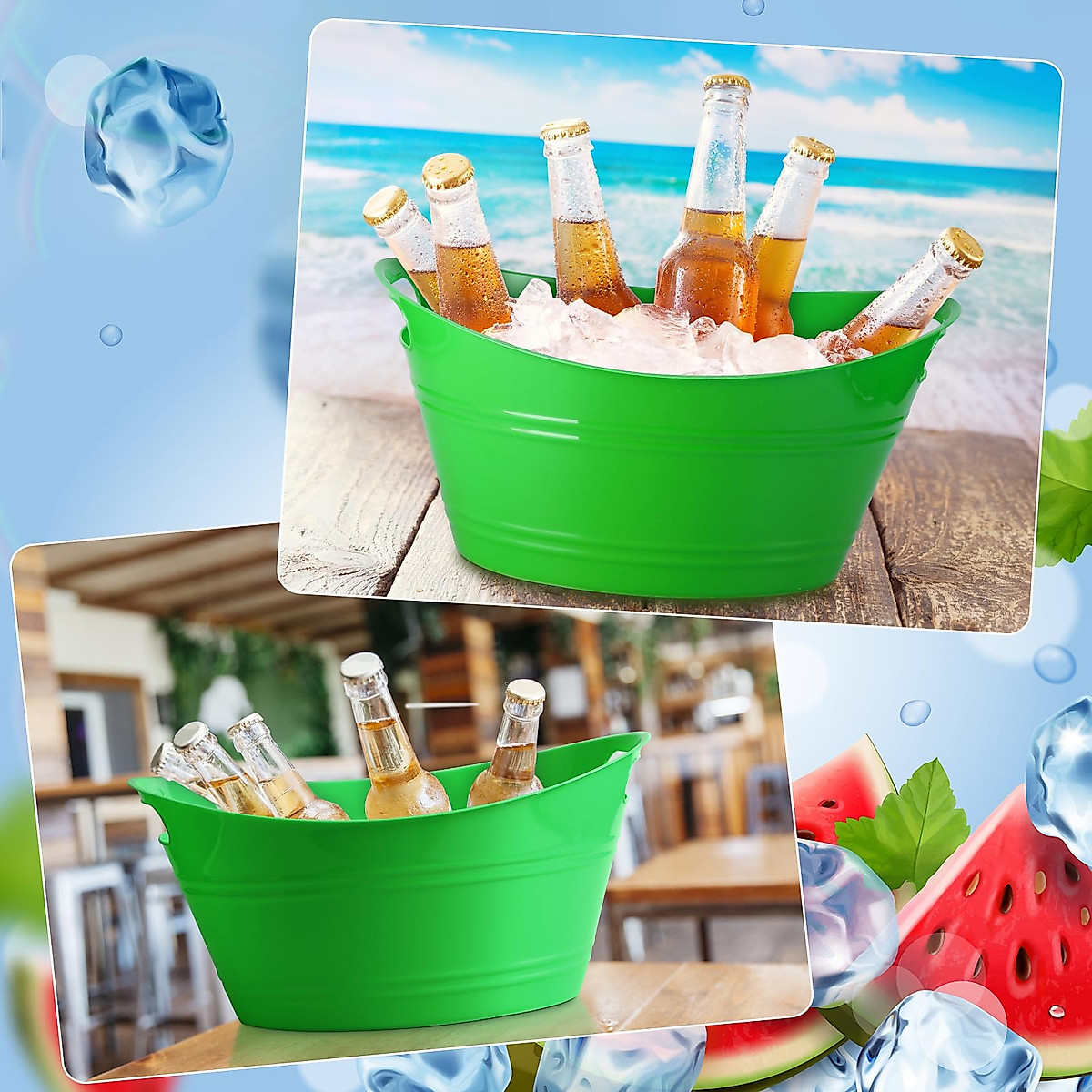 6 Pieces Ice Buckets Bulk, Plastic Ice Buckets with Handles, Oval Storage Tub, Large Capacity Ice Drink Bucket for Party Bar Wine Beer Champagne Beverage Bottle Cooler (Green,4.5 Liter)