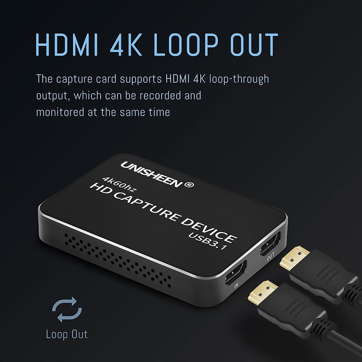 UNISHEEN USB 3.0 Game Capture Card 4K HDMI Video Adapter Card, Broadcast Live Stream and Record, HDMI to USB 3.0 Dongle HD 1080P Live Streaming Video Game Grabber Converter