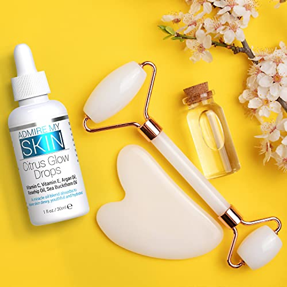 Admire My Skin Vitamin C Oil for Face Gua Sha Massage - Organic Facial Oil for Glowing Skin with Vitamin E Oil + Argan Oil + Rosehip Oils - This Oil for Face Provides You With A Dewy, Youthful Glow