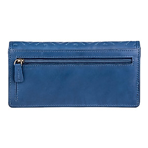 Zinda Genuine Leathers Women’s Wallet RFID Protection Long Purse Flap Over Quilted (Blue)