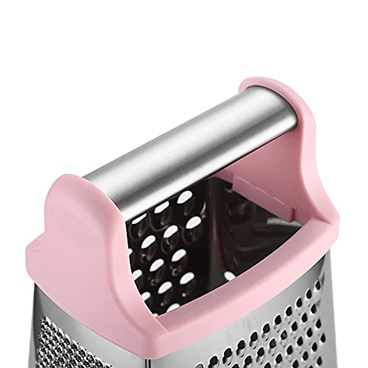 Spring Chef Professional Stainless Steel XL Parmesan Cheese Grater with Handle - 4 Sided Box Grater for Kitchen - Dishwasher Safe Carrot Shredder for Potato, Vegetables, Ginger - Pink Lemonade