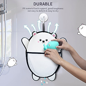 Spuddies Bath Toy Organizer Shower Caddy Cute Bear Design - for Bathroom Baby Toy Storage Quick Dry Bathtub Mesh Net Baby Toy Holder with Suction Hooks