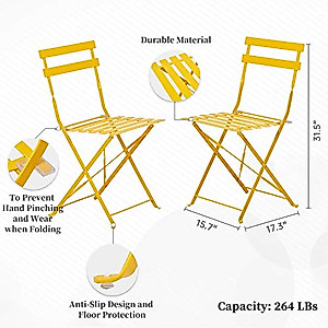 SUMETURE 3Pcs Patio Bistro Set, Folding Outdoor Patio Furniture Sets,1 Folding Patio Table and 2 Chairs Indoor and Outdoor for Patio, Yard, Garden(Yellow)