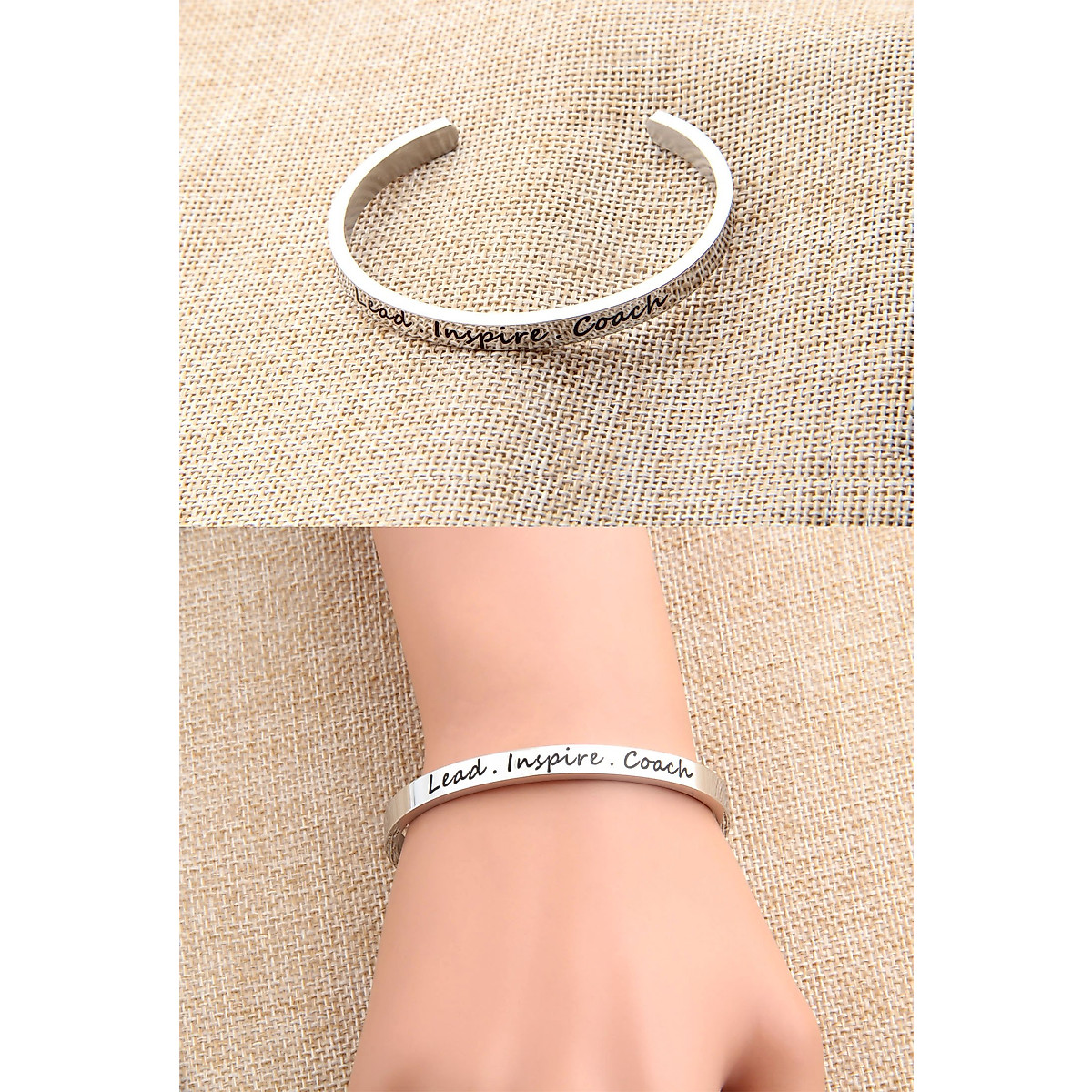 FEELMEM Cheerleader Bracelet Lead Inspire Coach Cuff Bangle Bracelet,Cheer Jewelry(SILVER)