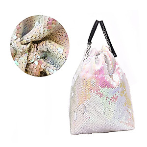 OSALADI Luxury Sequin Messenger Bag Women's Bucket Bag with Chain Large Capacity Tote Shiny Sequin Design White