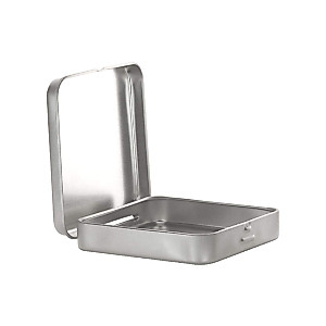 MagnaKoys Square Silver Metal Hinged Tins 3.5 x 3.5 x .70 Inches Boxes for Candy Storage Geocaching (5-Pack)